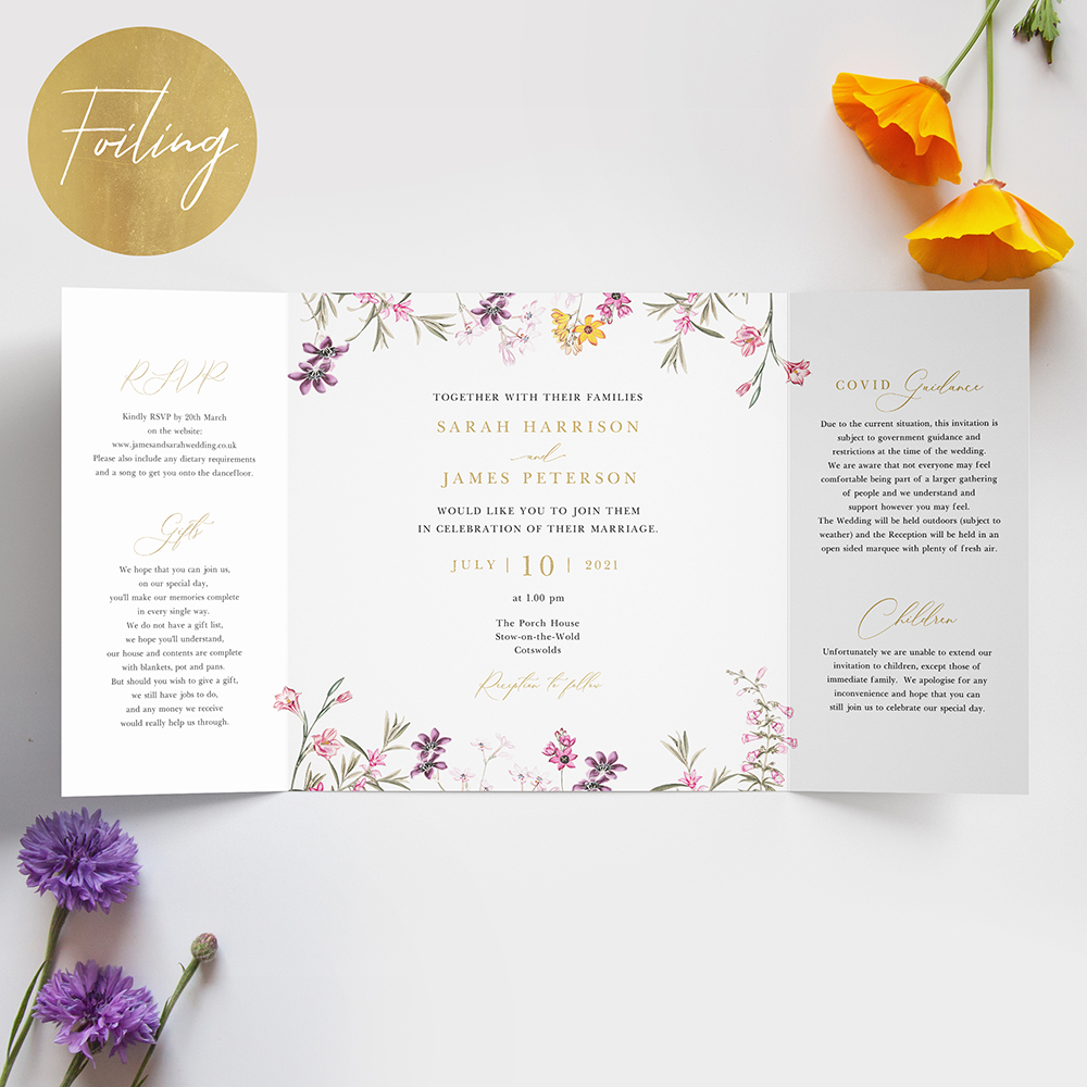 Wild Botanical Foil Printed Gatefold Invitation